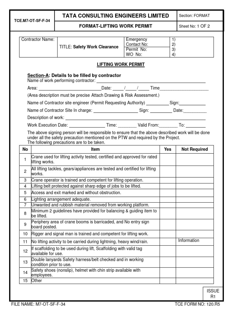 Lifting Work Permit | PDF | Crane (Machine)
