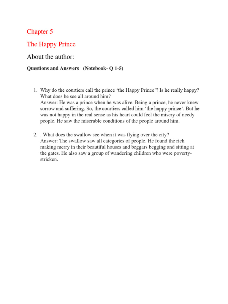 Notes - Happy Prince | PDF | The Happy Prince And Other Tales