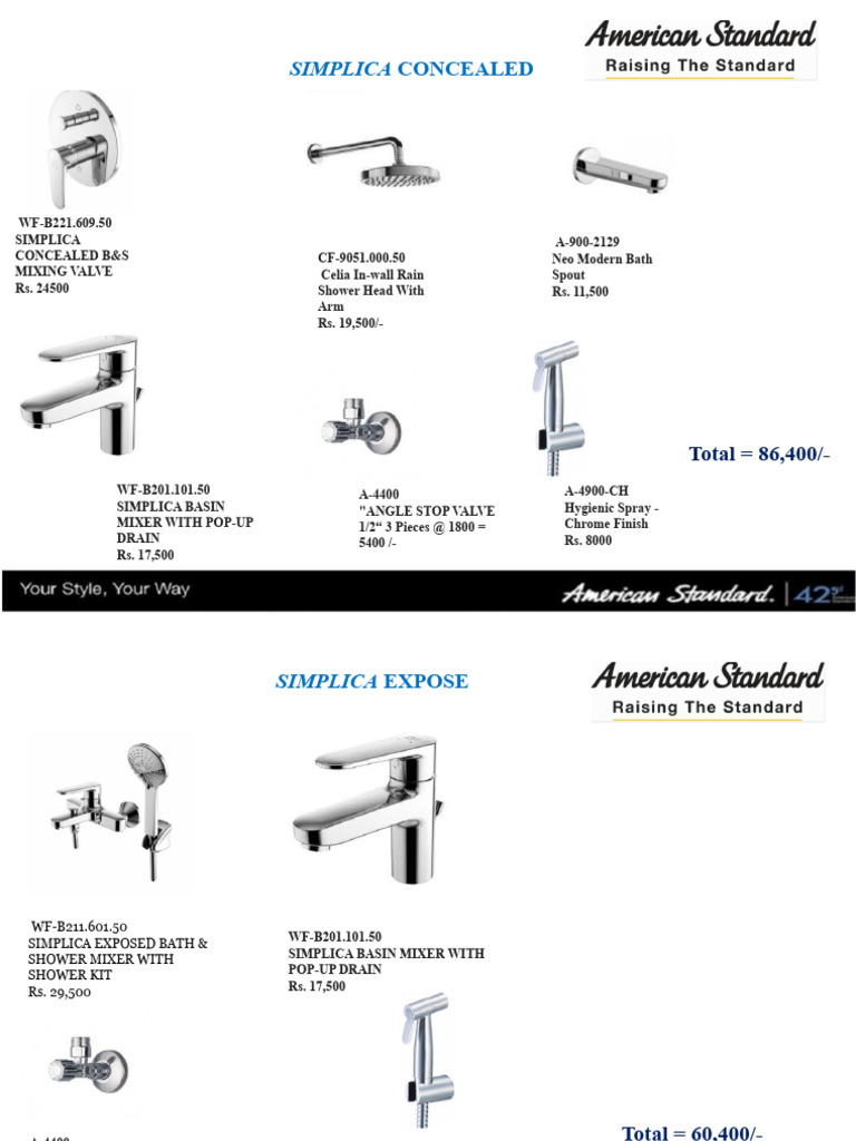 American Standard Sets 01 | PDF | Shower | Sink