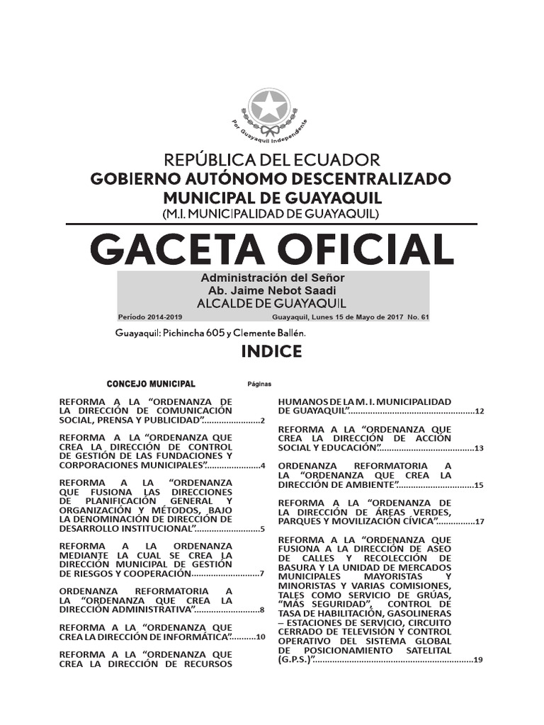 GACETA OFICIAL 61.pdf#search Organico Funcional Febrero 2017-1 | PDF | Gobierno local | Alcalde