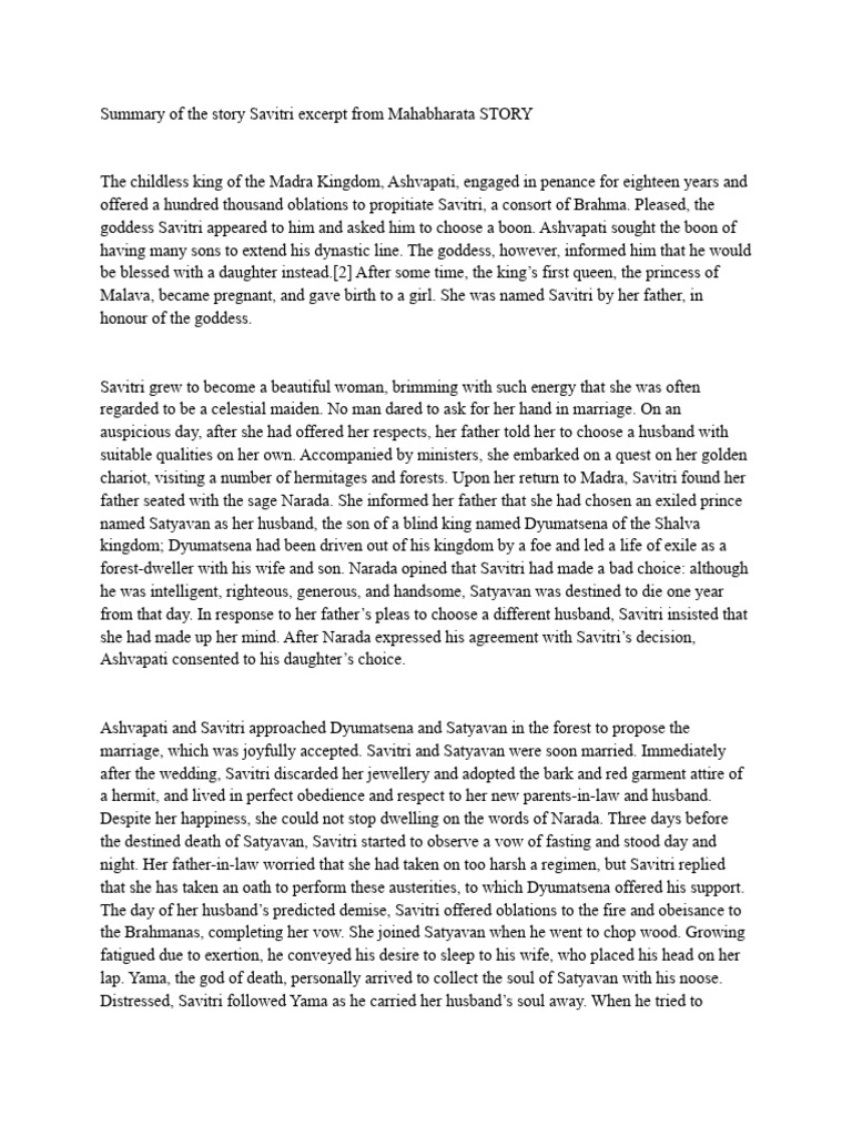 Summary of Savitri Story | PDF