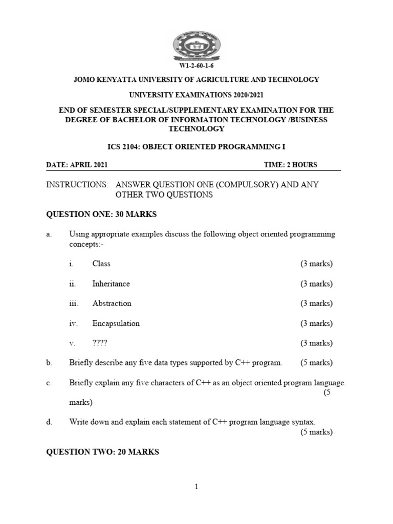 Ics 2104 Object Oriented Programming I | PDF | Computer Program ... Ics 2104 Object Oriented Programming I | PDF | Computer Program ...