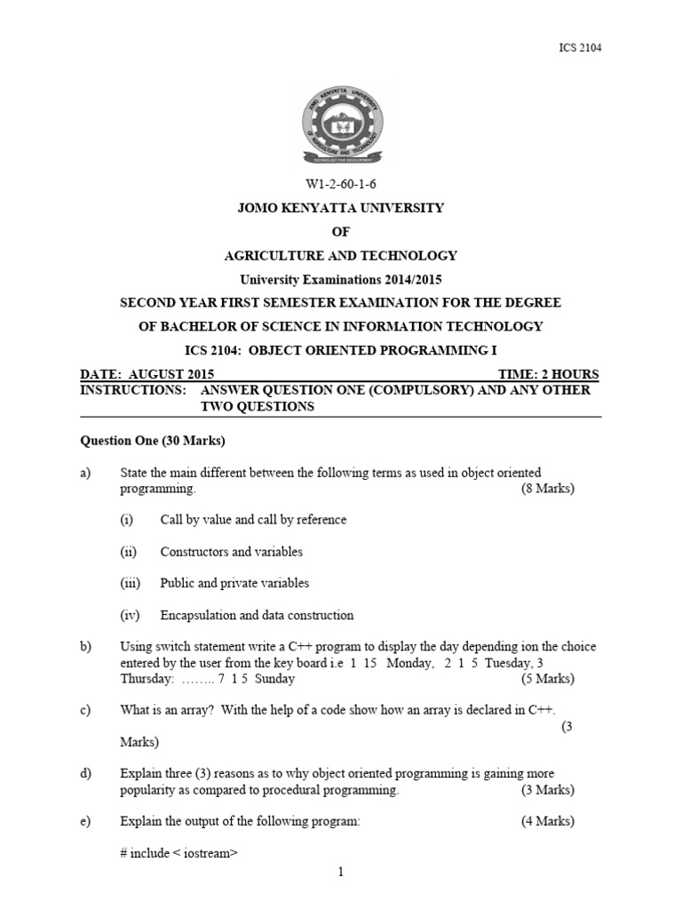 Ics 2104 Object Oriented Programming I | PDF | Class (Computer ...