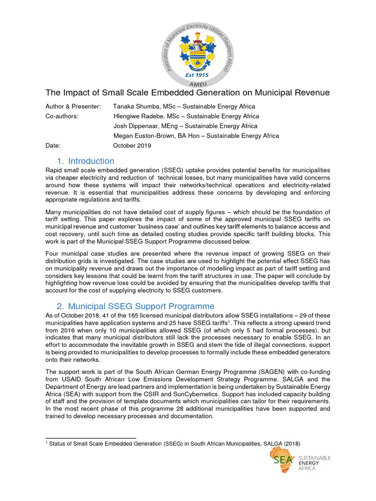 The Impact of SSEG On Municipal Revenue | PDF | Photovoltaics ...
