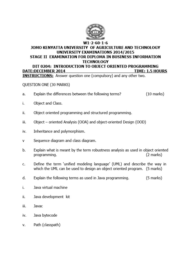 Dit 0204 Introduction To Object Oriented Programming | PDF | Unified Modeling Language | Object ...