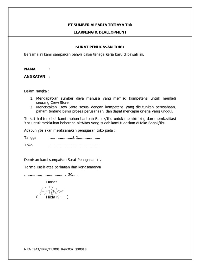 Form surat Penugasan Toko 2 | PDF