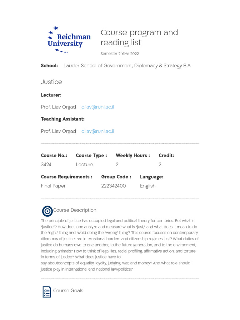 Justice Course Syllabus Overview | PDF | Justice | Crime & Violence
