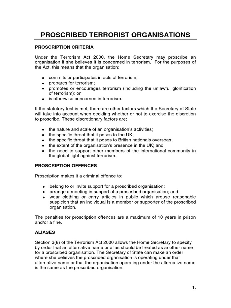 List of Proscribed Organisations | PDF
