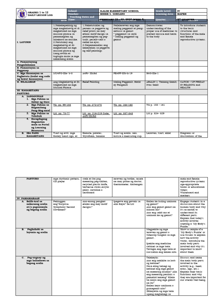 DLL Mapeh 4 Q3 W4 | PDF