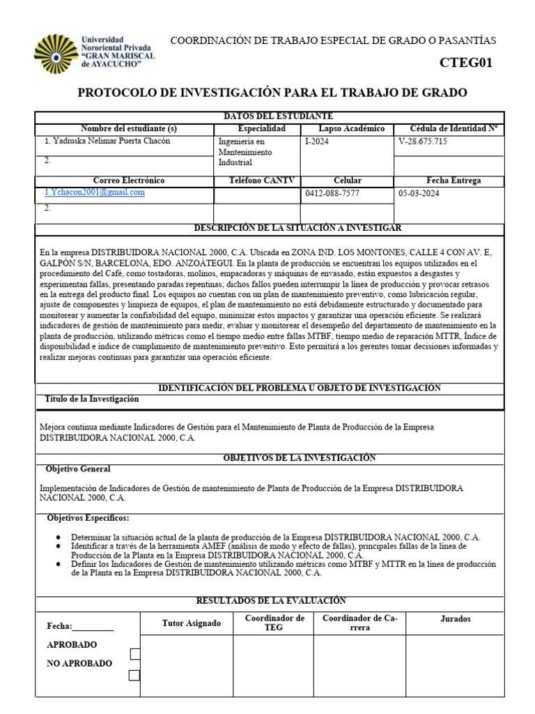 Formatos Cteg 01 | PDF | Indicador de rendimiento | Business