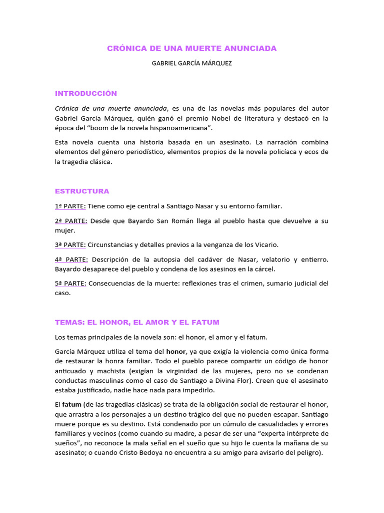 Crónica de Una Muerte Anunciada | PDF