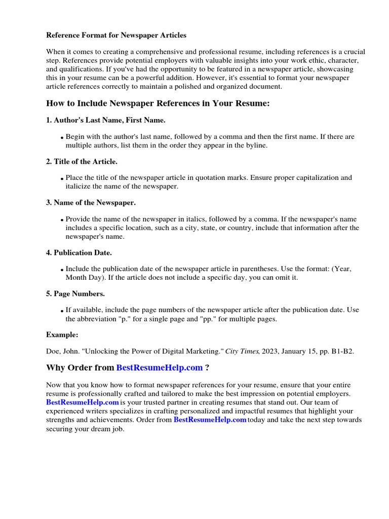 Formatting Newspaper References for Resumes | PDF | Citation | Newspapers