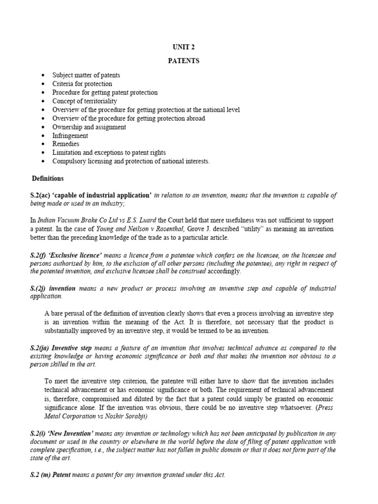 Unit 2 - Patents | PDF | Patent | Glossary Of Patent Law Terms