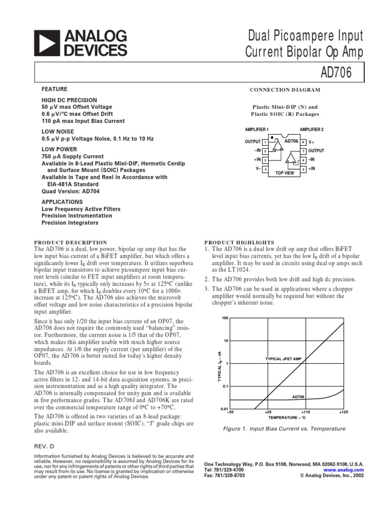 AD706JN | PDF | Amplifier | Electrostatic Discharge