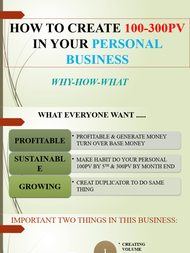 Achieving 100-300PV in Amway Business | PDF | Business Economics ...