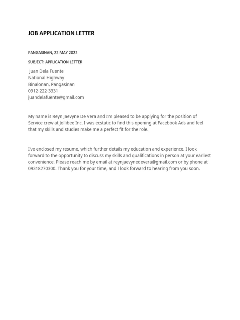 Job Application Letter | PDF