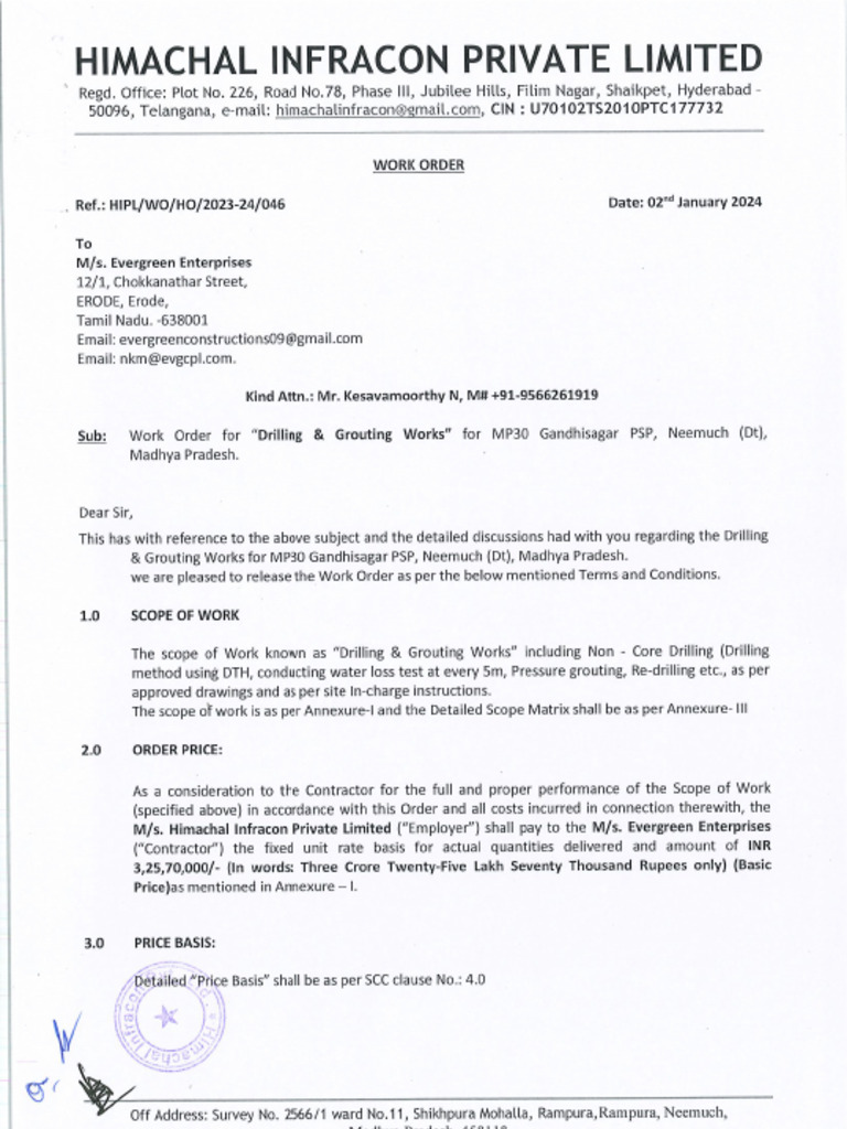 WO 046 HIPL Evergreen D&G Works Revised | PDF