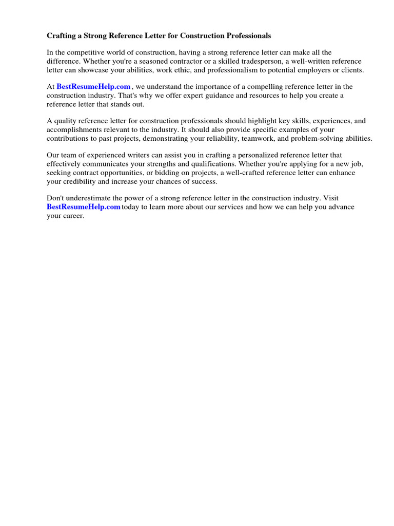 Reference Letter For Construction Employee | PDF | Résumé | Employment