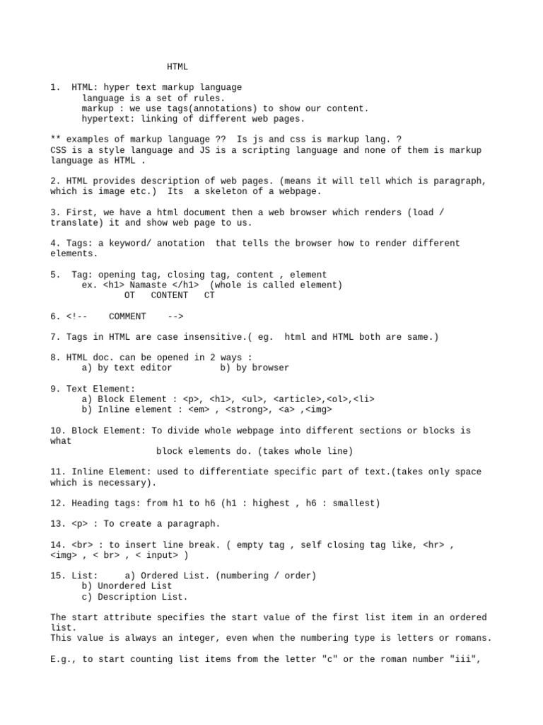 Html Notes Pdf Html Element Html