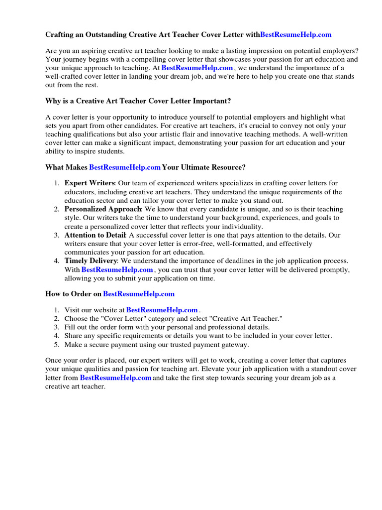 Creative Art Teacher Cover Letter | PDF | Teachers | Visual Arts Education