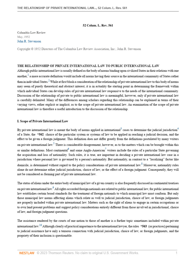 The Relationship of Private International Law To Public International Law | PDF | International ...