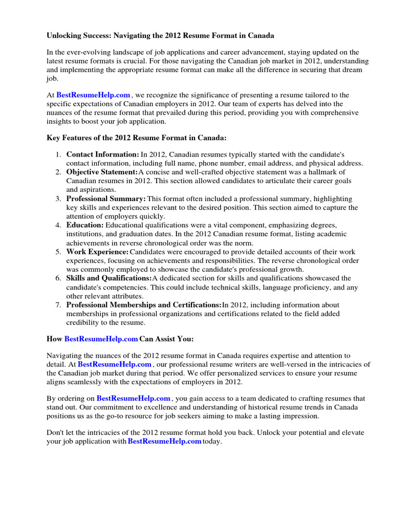 Resume Format Canada 2012 | PDF | Résumé
