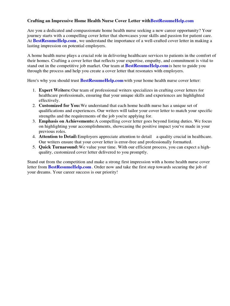 Home Health Nurse Cover Letter Guide | PDF | Nursing | Health Care