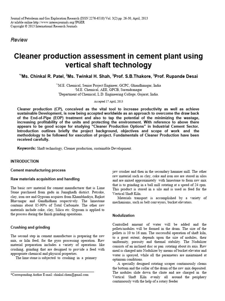 Cleaner Production Assessment in Cement | PDF | Cement | Mill (Grinding)