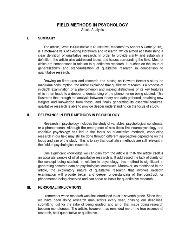 Psy Field Methods | PDF | Qualitative Research | Quantitative Research