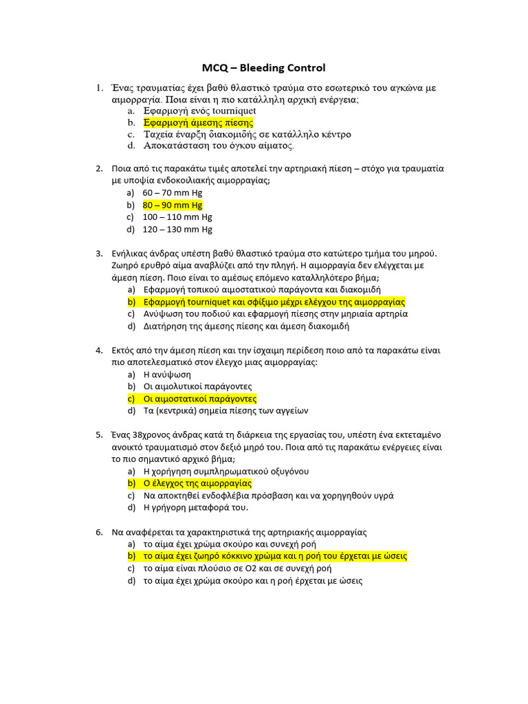 MCQ - Bleeding Control | PDF
