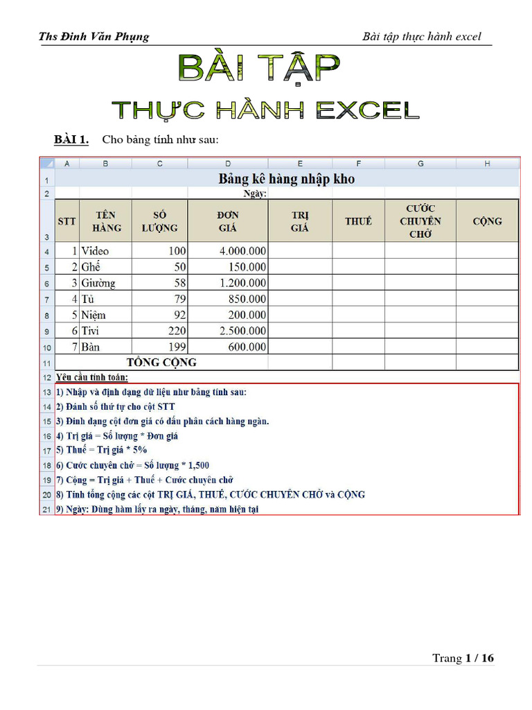 Baitap Thuc Hanh Exel | PDF