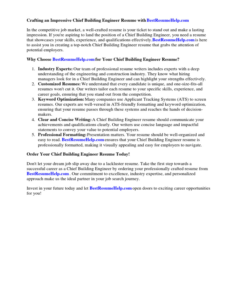 Chief Building Engineer Resume Guide | PDF | Engineering