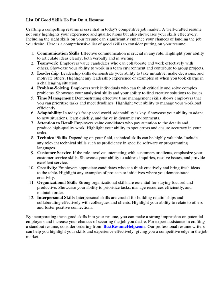 List of Good Skills to Put on a Resume | PDF | Résumé | Leadership