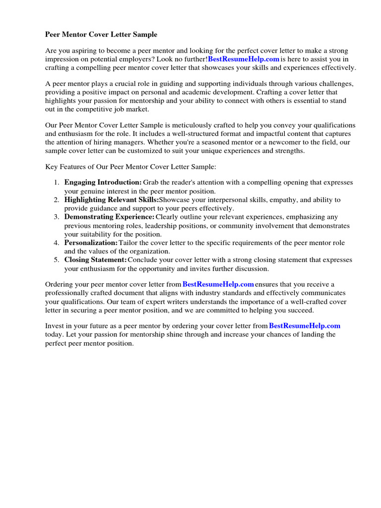 Peer Mentor Cover Letter Sample | PDF | Mentorship | Psychology