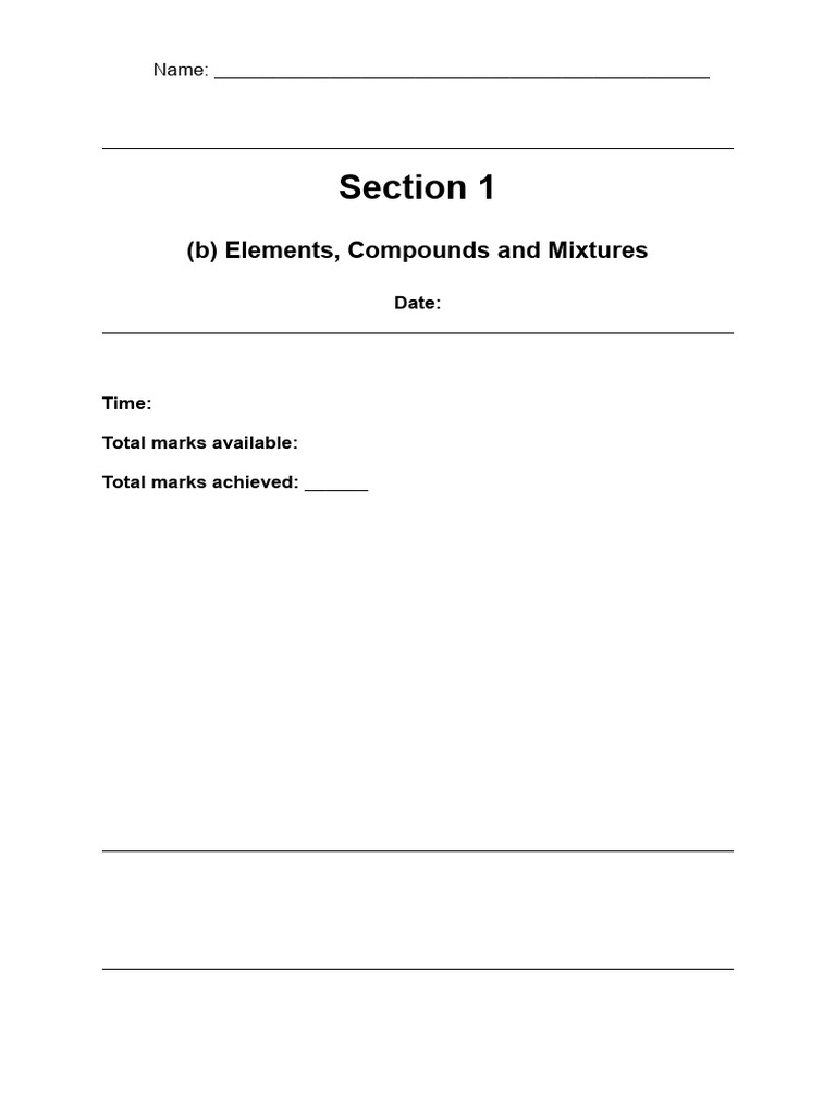 (B) Elements, Compounds, Mixtures - Exam Questions-1 | PDF | Mixture | Water