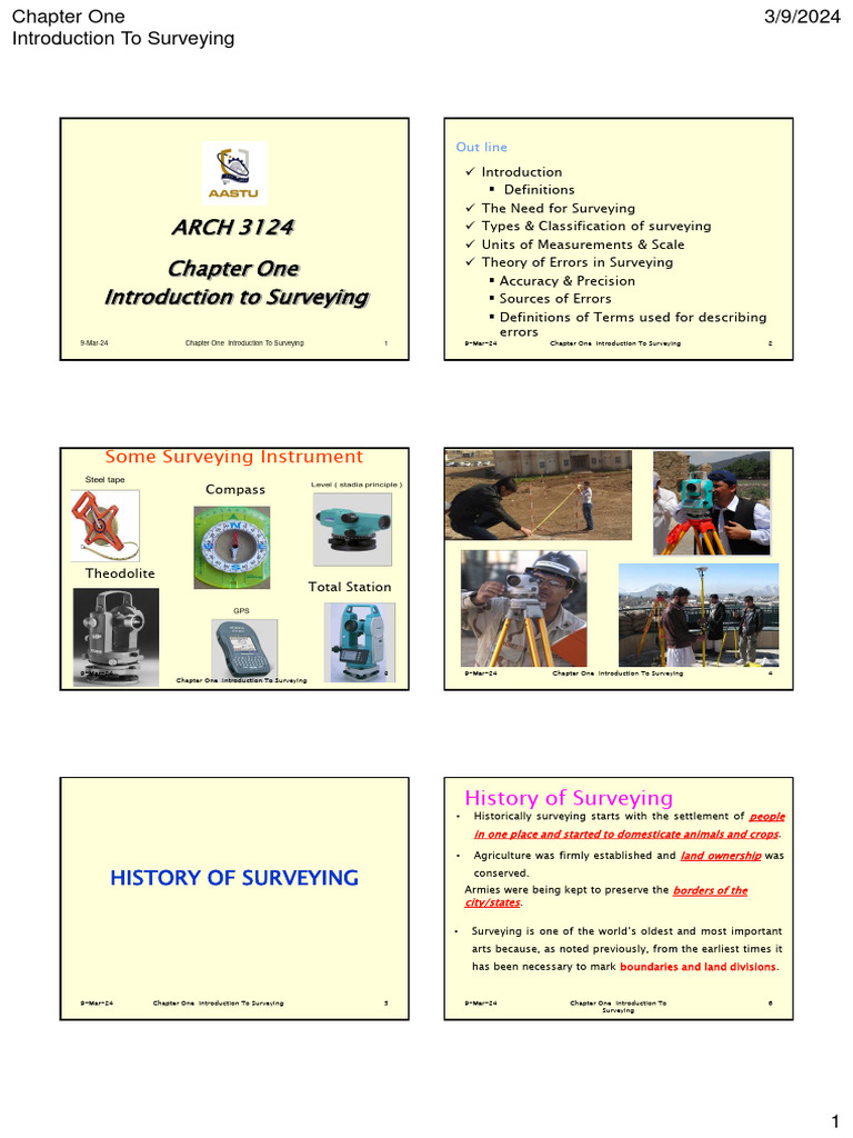 1_Chapter One Introduction to Surveying_Students | PDF | Surveying | Geodesy
