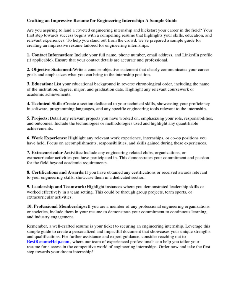 Resume For Engineering Internship Sample | PDF | Engineering ...