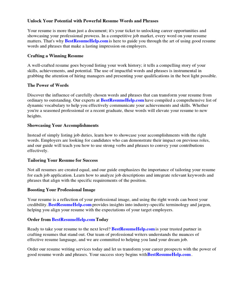 Good Resume Words and Phrases | PDF