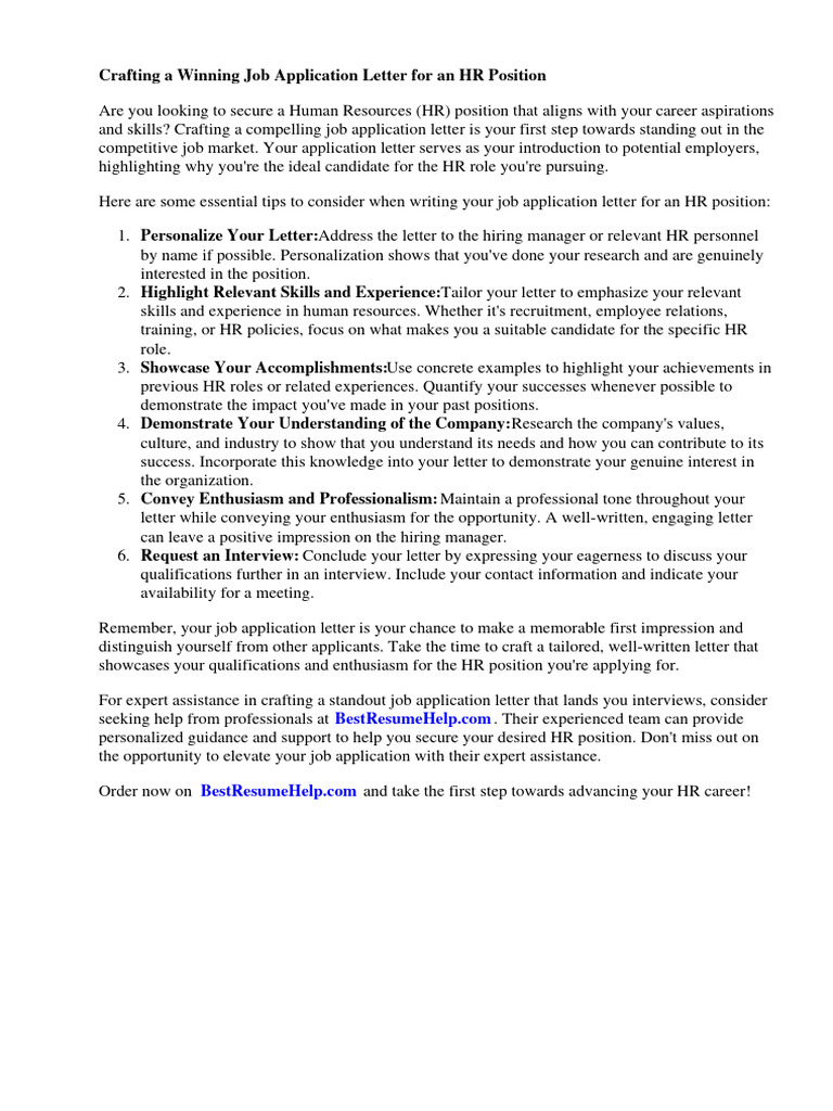 Job Application Letter Hr Position | PDF | Recruitment | Employment