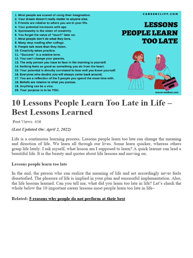 10 Lessons People Learn Too Late in Life - Best Lessons Learned | PDF | Marketing | Social Media