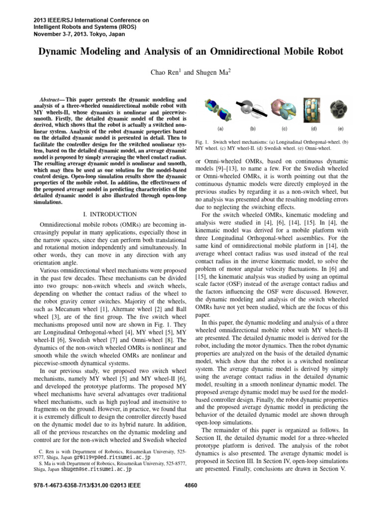 Paper - Dynamic Modelling and Analysis of An Omnidirectional Mobile Robot | PDF | Kinematics ...