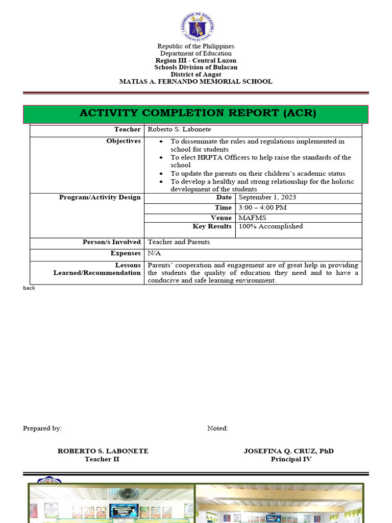 ACR - MT. APO - FIRST HOMEROOM PTA MEETING - September 1, 2023 | Download Free PDF | Learning ...