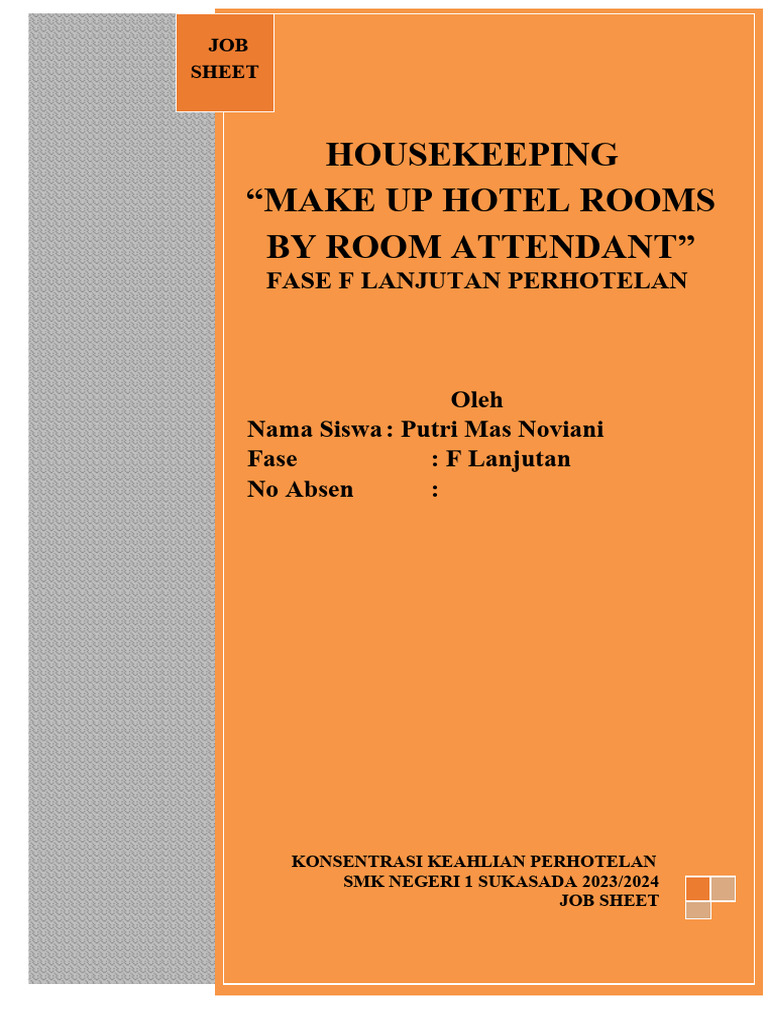 Job Sheet Make Up Hotel Rooms | PDF