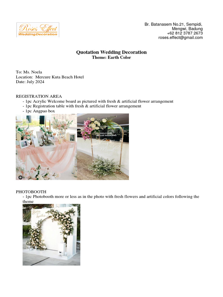 Wedding Decoration Quotation Sample | PDF | Bride | Indonesian Rupiah