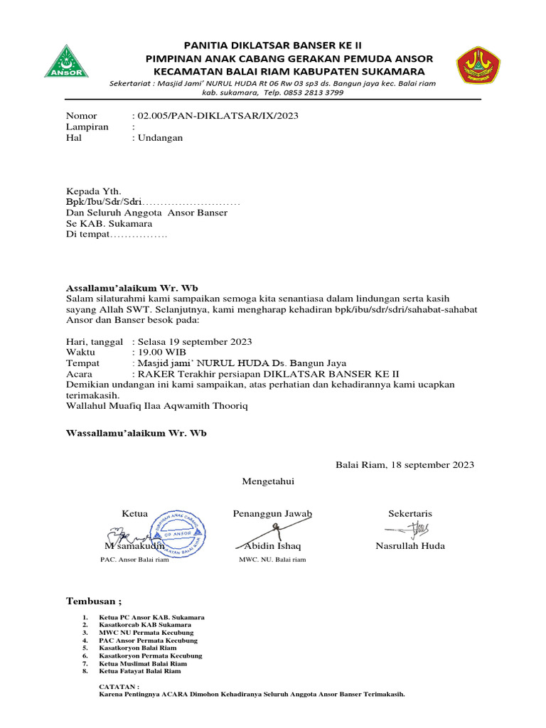 Undangan Raker Diklatsar | PDF