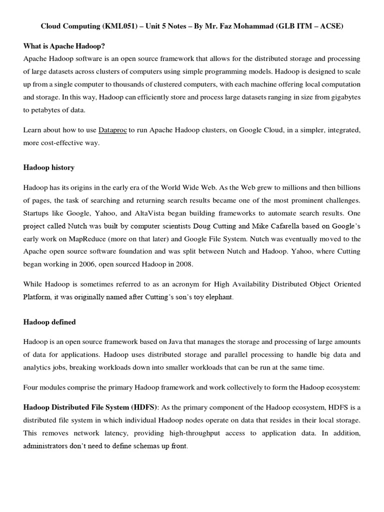 CC-KML051-Unit V | PDF | Apache Hadoop | Cloud Computing