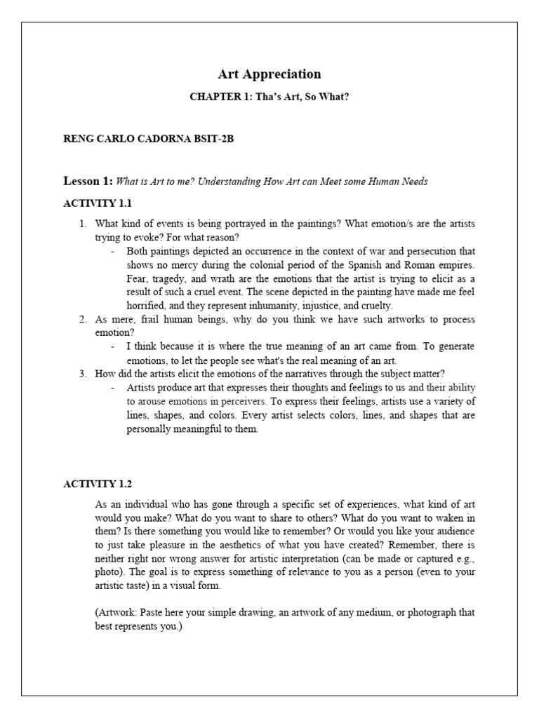 Art Appreciation | PDF | Emotions | Paintings