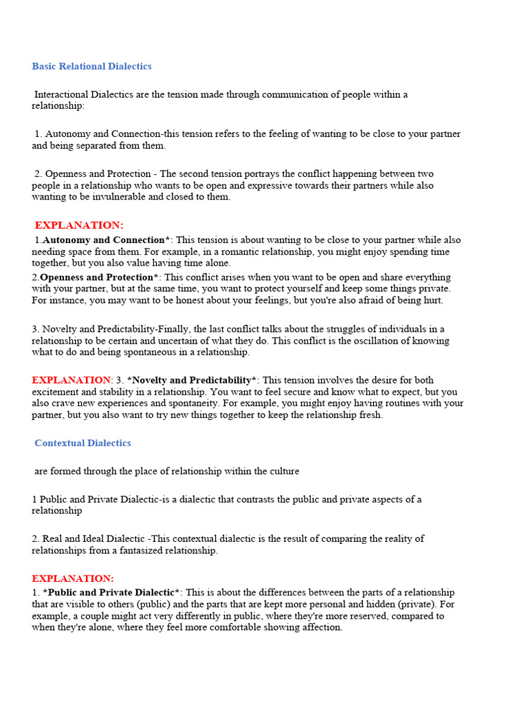 Basic Relational Dialectics | PDF | Communication | Social Psychology