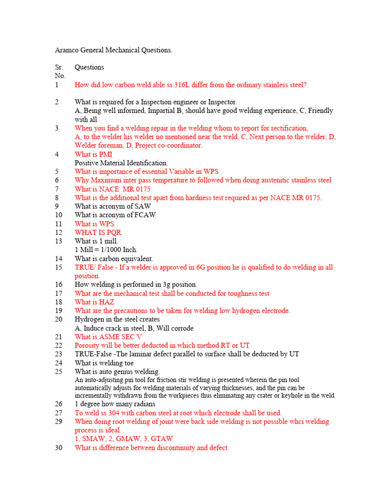 Aramco_General_Mechanical_Questions | PDF | Construction | Welding
