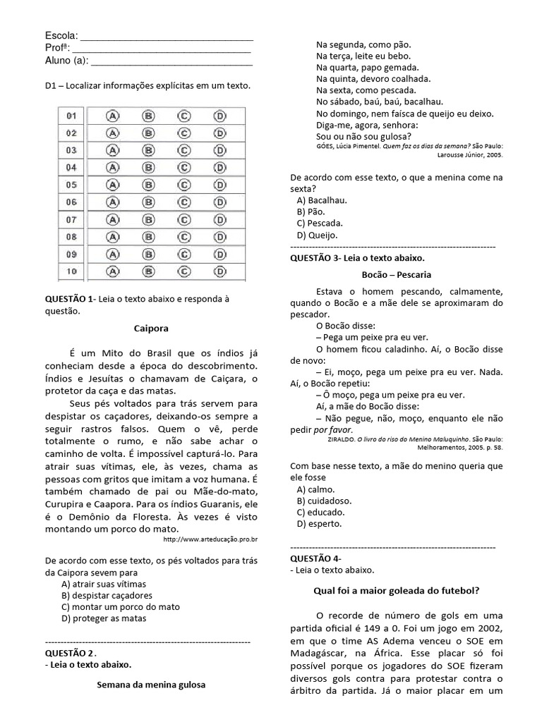 Simulados Língua Portuguesa 5 Ano 2022 | PDF